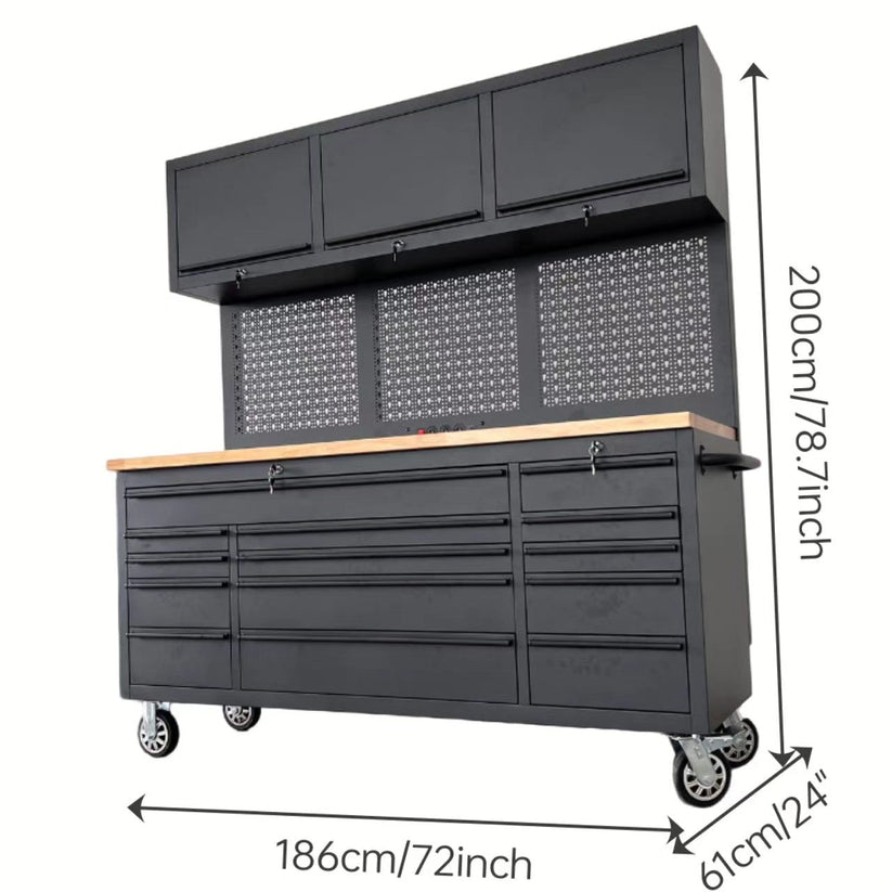 GT 1.8M x 2M (Tall) Black Matte Rolling Workbench with Overhead Storage ...