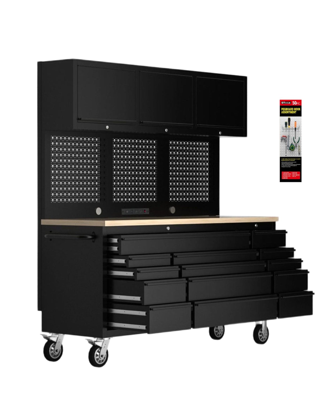 2m Rolling Workbench with Overhead Storage | Power Board Setup