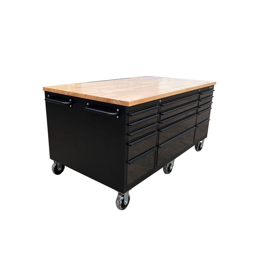 GTX Pro 1.8m Island Workbench | Black Steel Wood Top
